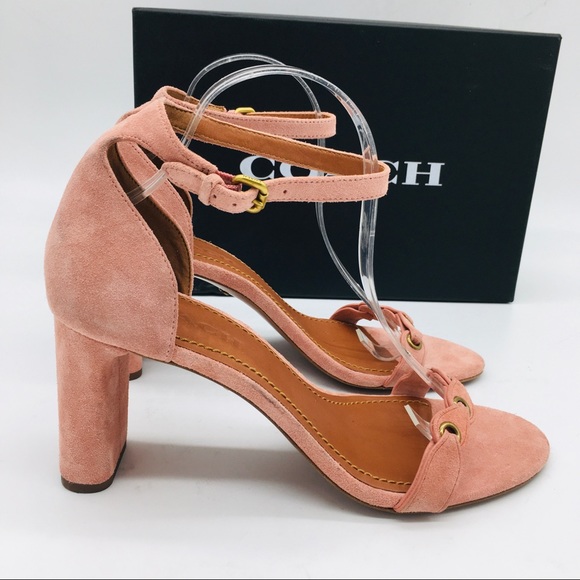 Coach | Shoes | Coach Peony Pink Suede Womens Heels Sandals | Poshmark